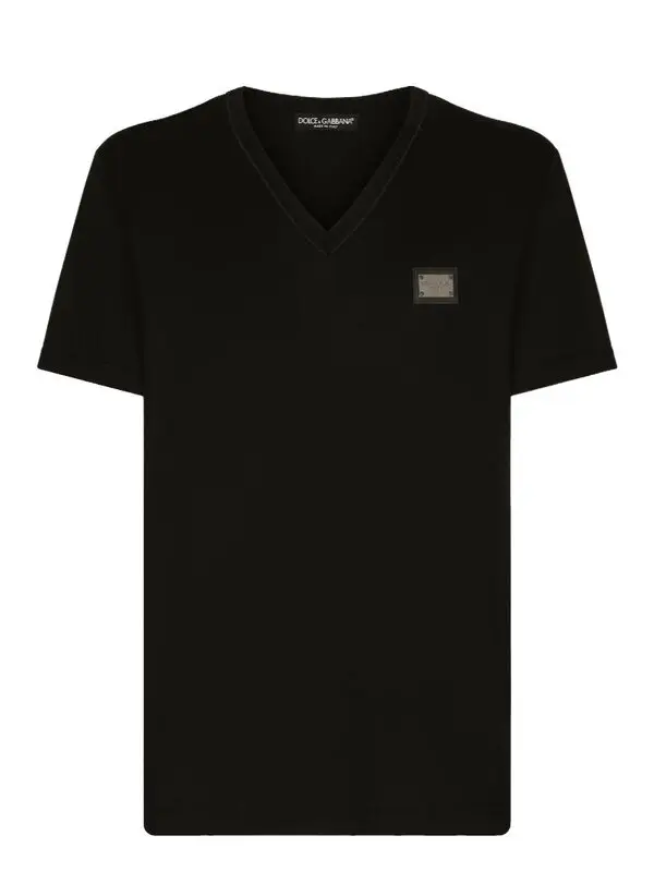 Dolce & Gabbana Dolce Gabbana Logo Patch V-neck T-shirt - Black