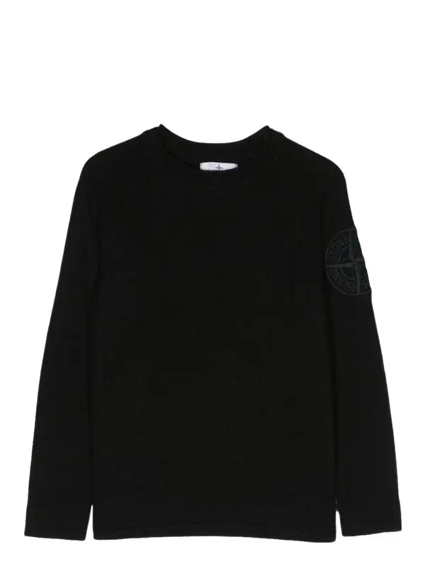 Stone Island Embroidered-logo Crew-neck Jumper - Black