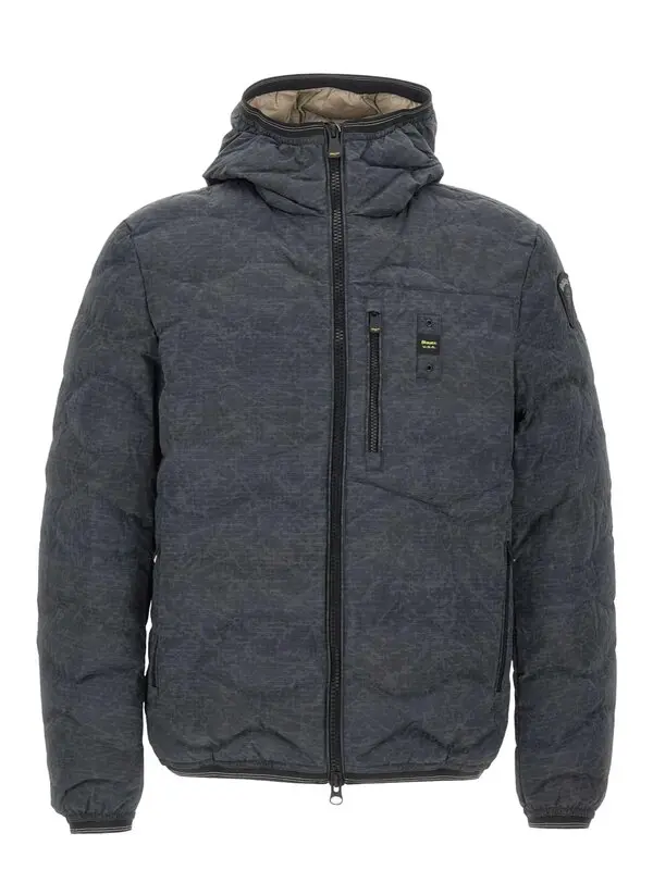 BLAUER. Waxed Down Jacket With Hood - Black