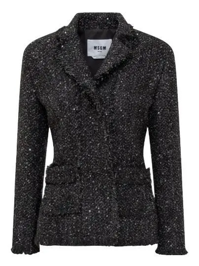 MSGM Long-sleeved Single-breasted Bouclé Blazer - Black