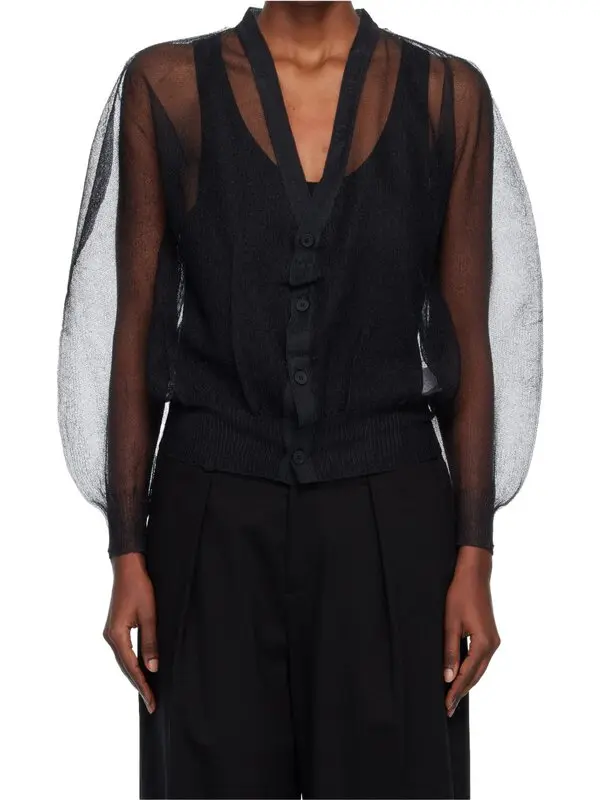 Issey Miyake Sheer Lantern Sleeve Cardigan - Black