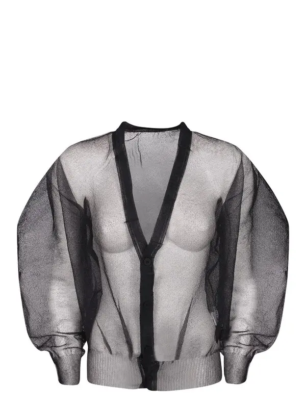 Issey Miyake Sheer Lantern Sleeve Cardigan - Black