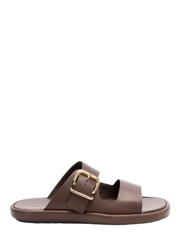 TOD'S Double Strap Slides With Side Buckles - Brown