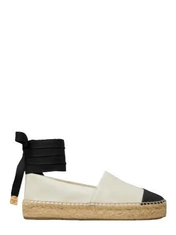 Tory Burch Cap Toe Espadrilles With Ankle Straps - White/black