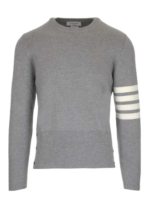 Thom Browne 4-bar Striped Trim Pullover - Light Gray