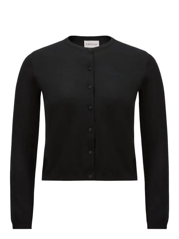 Moncler Embroidered Logo Button-up Cardigan - Black