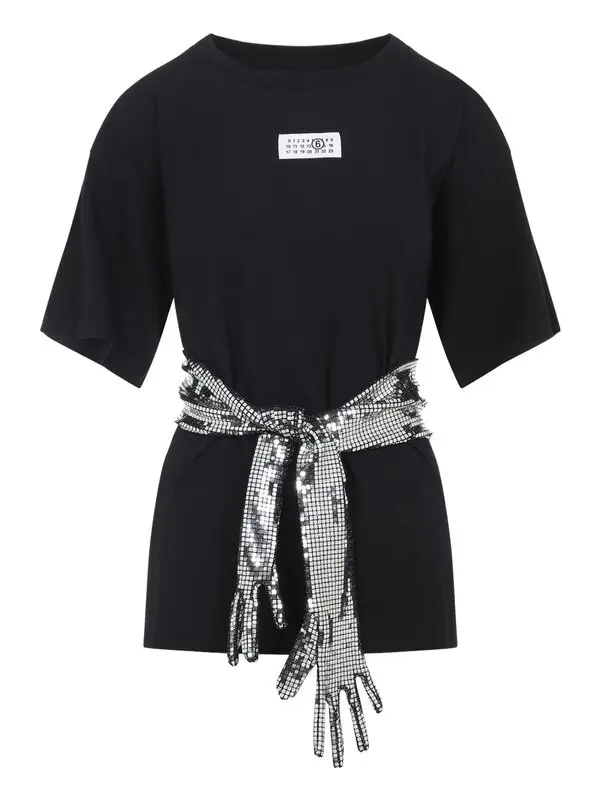 MAISON MARGIELA Roundneck T-shirt With Embellished Belt - Black