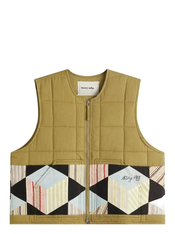 STORY MFG. Saturn Quilted Panelled Zip-up Waistcoat - Green