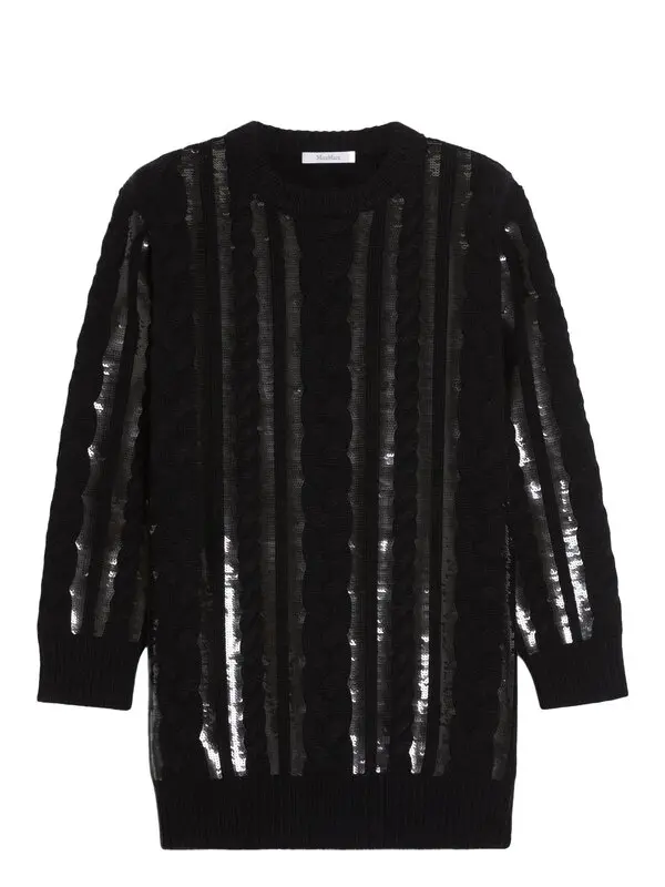 Max Mara Sequined Knit Sweater With Long Sleeves - Black
