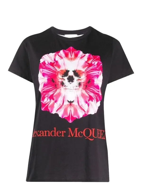 Alexander McQueen Skull & Flower Print T-shirt - Black