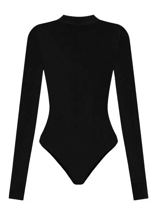 Alaïa Round Neck Long Sleeve Sheer Jumpsuit - Black