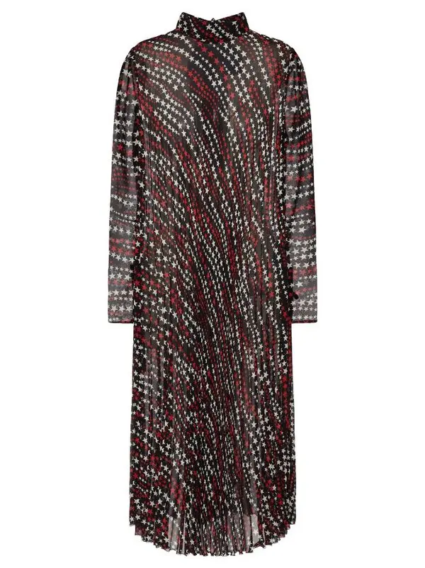 Red Valentino Star Print Pleated Midi Dress - Black