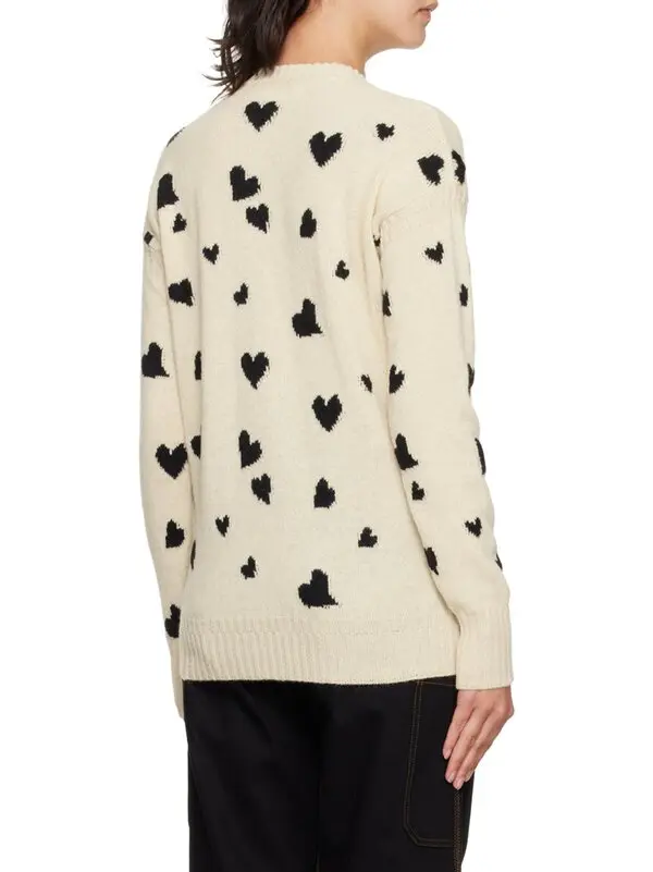 Marni Long-sleeved Heart Patterned Knit Sweater - White