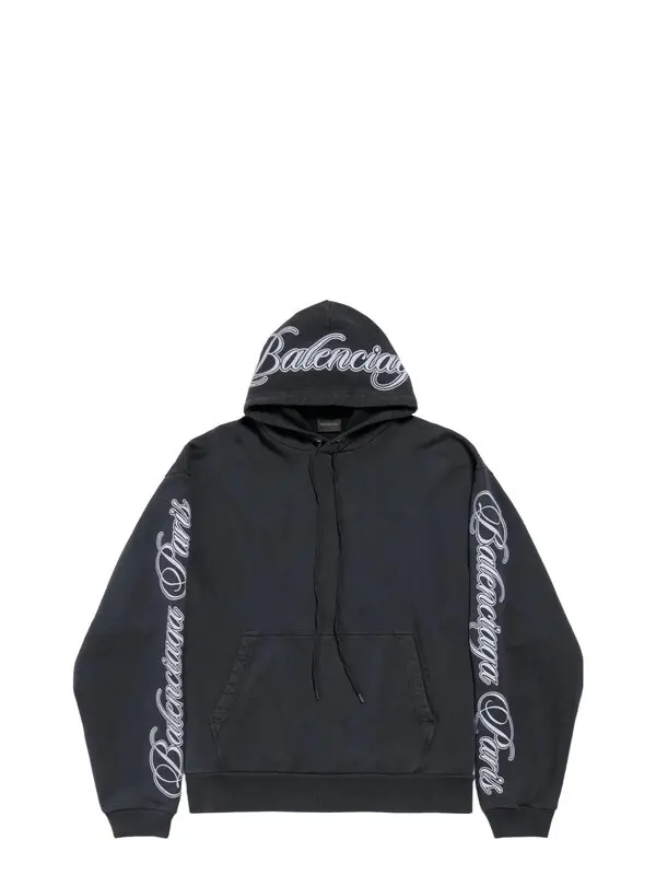 Balenciaga Cursive Oversized Hoodie - Water Washed Black/white