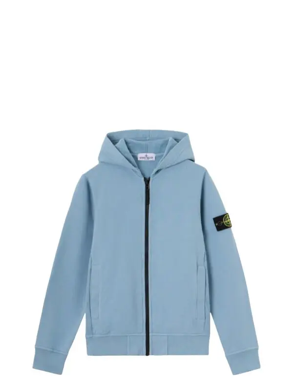 Stone Island Hooded Zip-up Sweatshirt With Ribbed Details - Dusty Blue