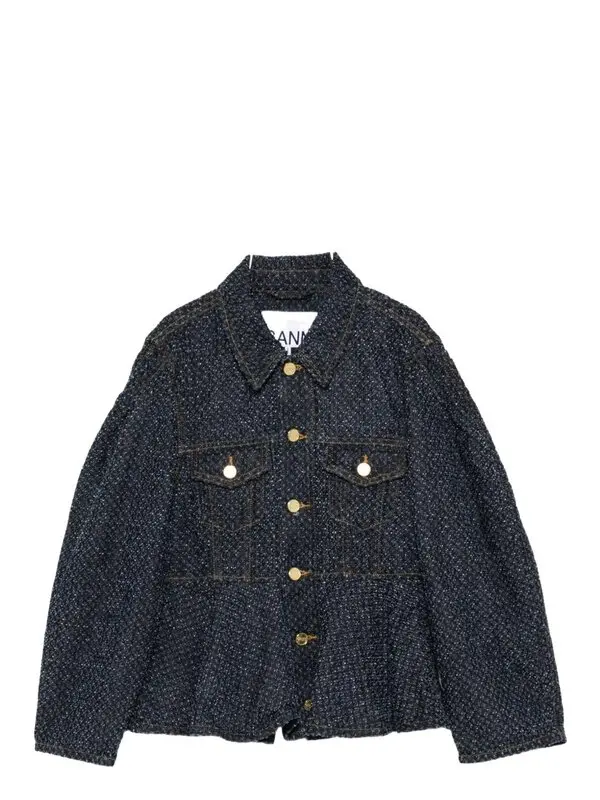 GANNI Buttoned Denim Peplum Jacket - Navy