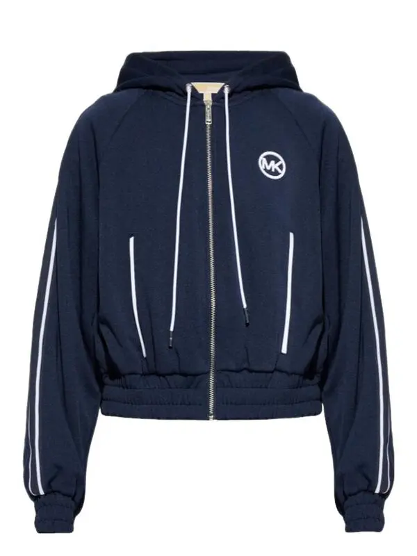 Michael Kors Contrast Trim Zip-up Track Jacket With Drawstring Hood - Midnight Blue
