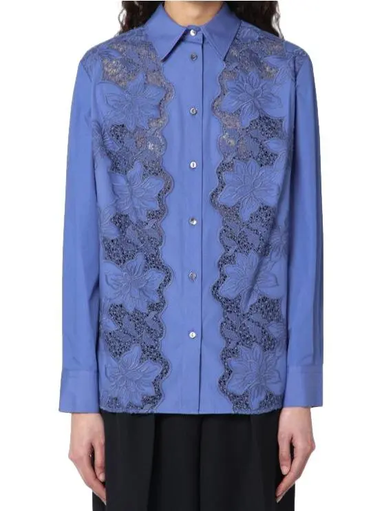 P.a.r.o.s.h Embroidered Cotton Shirt With Classic Collar - Blue