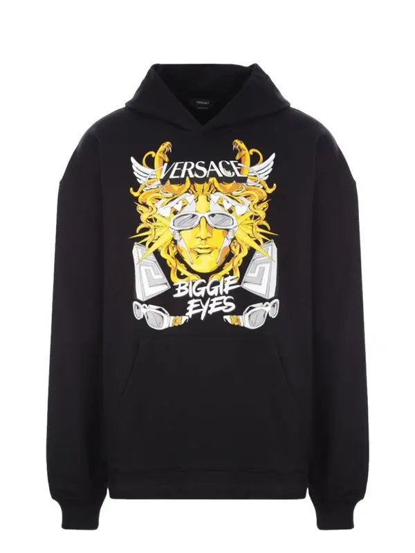 Versace Medusa Biggie Logo Print Pullover Hoodie - Black