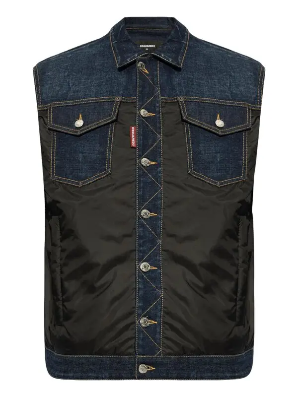 Dsquared2 Dark Urban Wash Denim Puffer Vest - Black