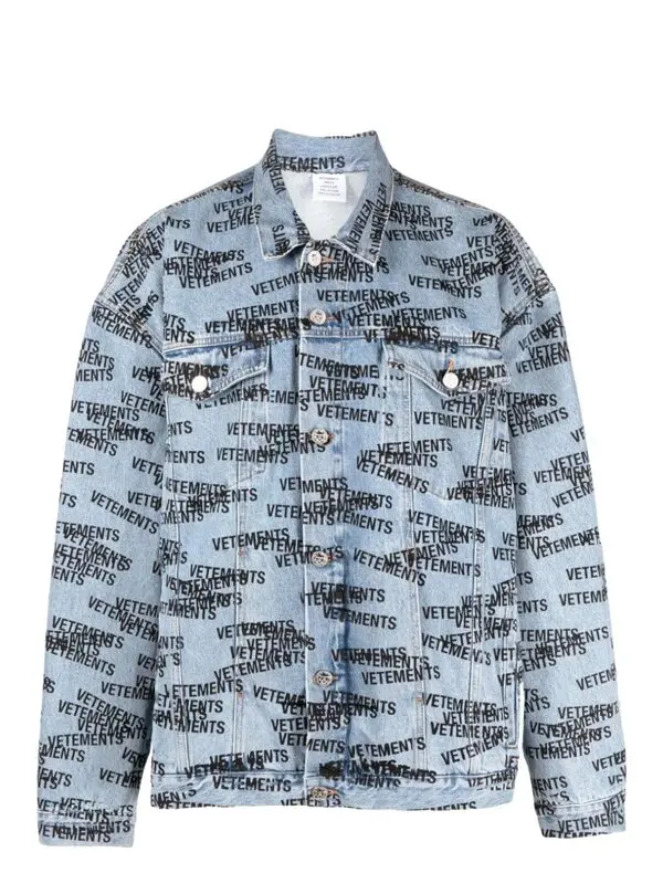 Vetements Logo Printed Denim Jacket - Blue