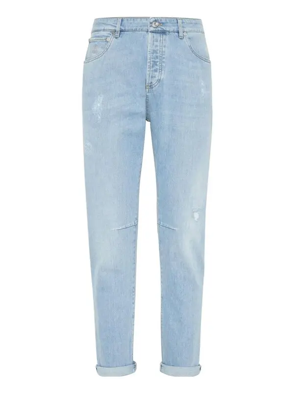 Brunello Cucinelli Distressed Straight-leg Jeans - Blue