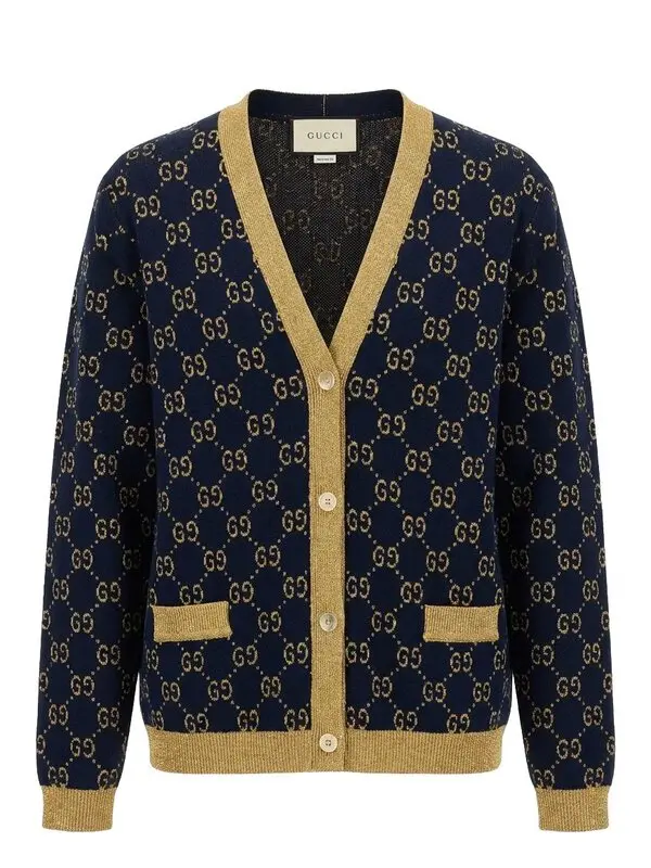 Gucci Gg Lamé Long-sleeved Cardigan - Blue