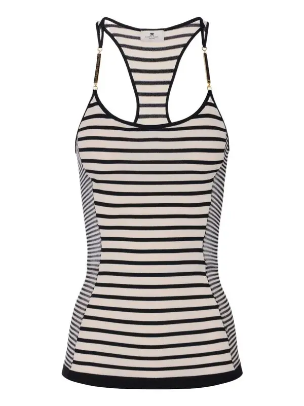Elisabetta Franchi Striped Tank Top With Embellished Straps - Black/butter