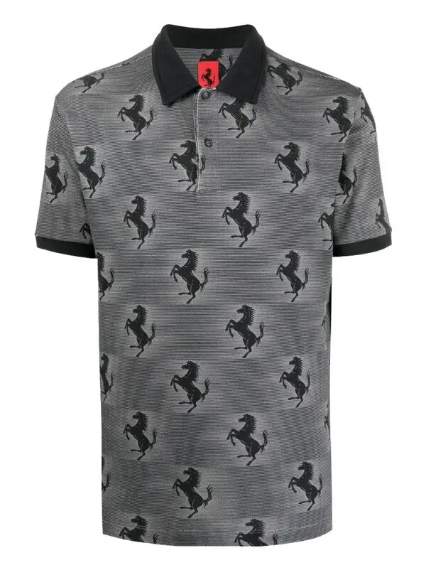 FERRARI All-over Logo-print Polo Shirt - Gray