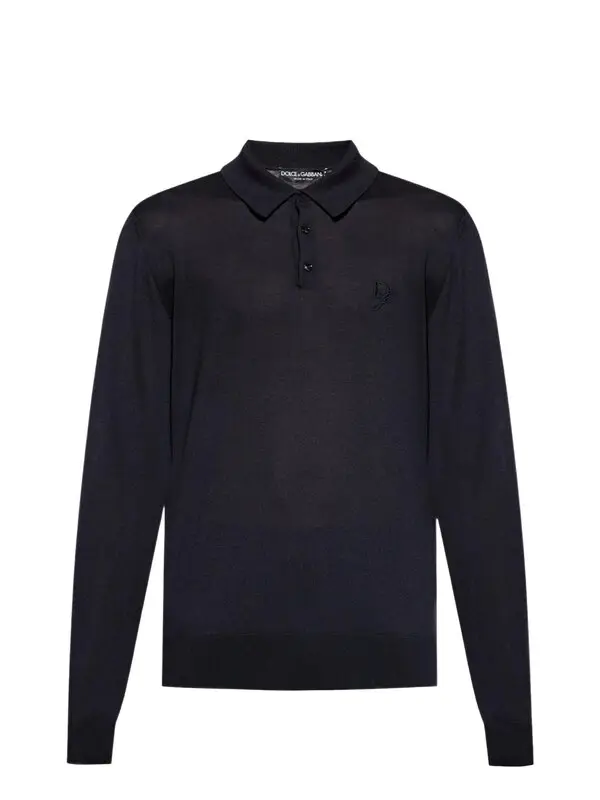 Dolce & Gabbana Dg Logo Embroidered Long Sleeve Polo - Black