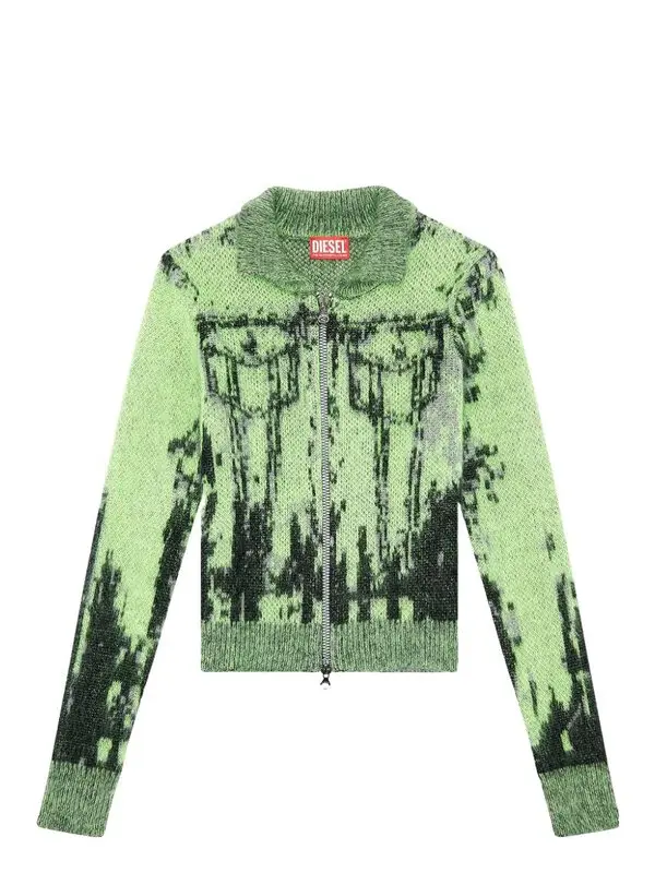 DIESEL® Patterned Intarsia-knit Zipped Cardigan - Green