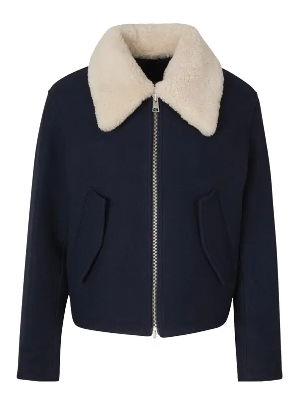 Ami Long Sleeved Zipped Jacket With Lapel - Navy Blue