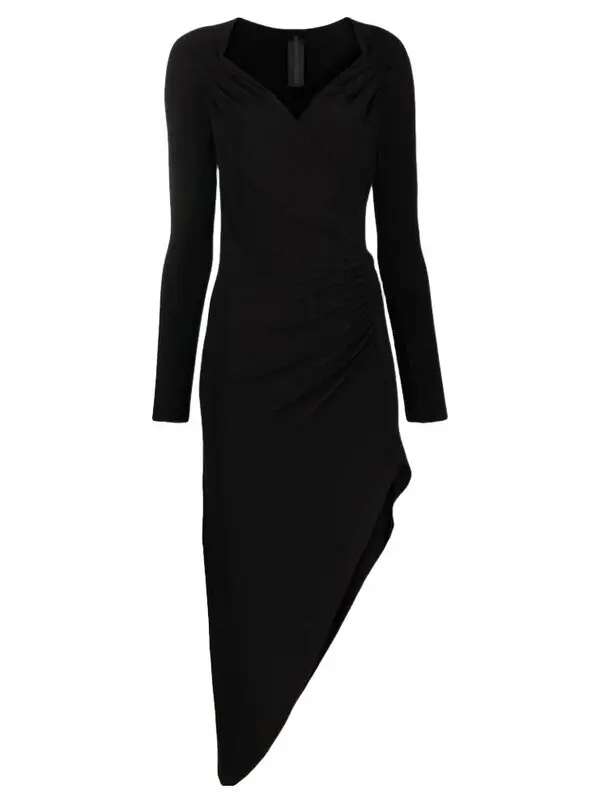Norma Kamali Long Sleeve Asymmetrical Wrap Dress With Ruffles - Black