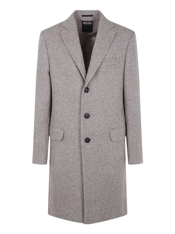 Zegna Notched Lapel Wool Coat - Brown Natural Color