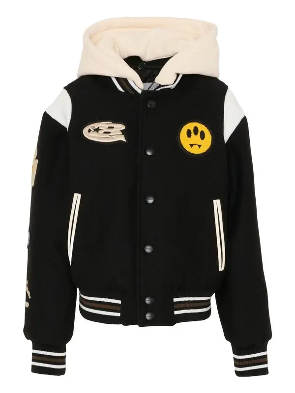BARROW Hooded Varsity Jacket With All-over Logo Patches - Black
