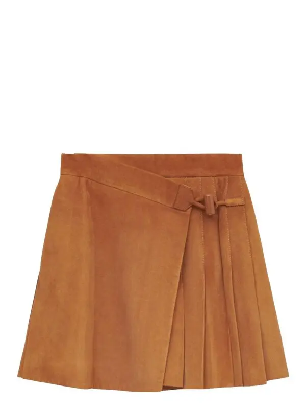 Loewe Buckle Pleated Short Skirt - Toffee