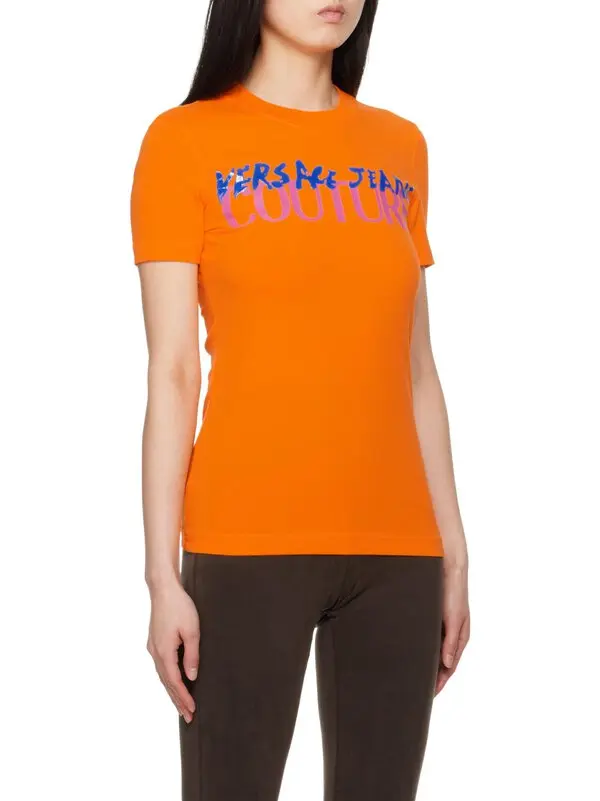 Versace Logo Printed Crewneck T-shirt - Orange