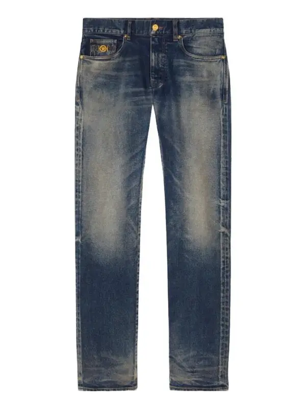 Versace Effect Straight Leg Jeans - Gray