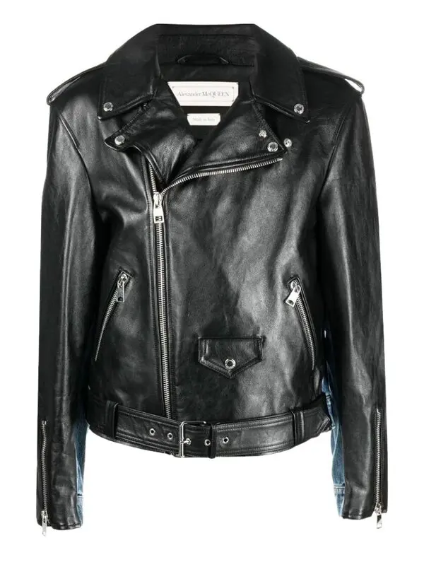 Alexander McQueen Panelled Biker Jacket - Black