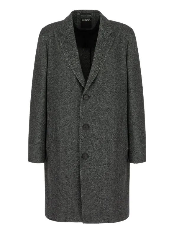 Zegna Cashmere Blend Longline Coat With Notched Lapels - Black