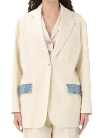 Moschino Long Sleeve Casual Jacket With Colorblock Pockets - White