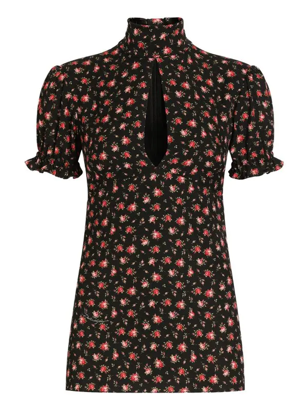 Dolce & Gabbana Floral High-neck Blouse - Black