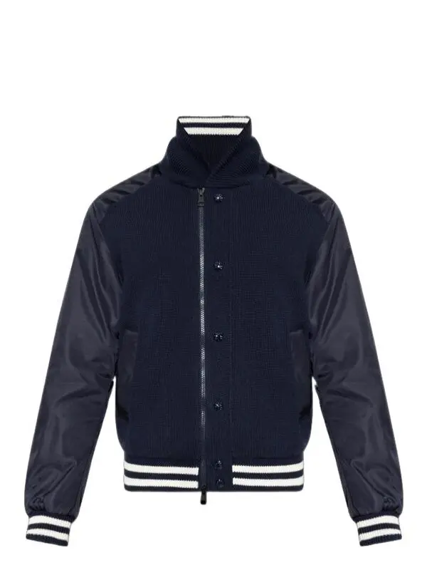 Moncler Striped Trim Knitted Bomber Jacket - Black