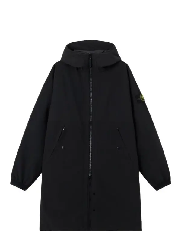 Stone Island Zipped Hooded Parka With Embroidered Compass Logo - Black