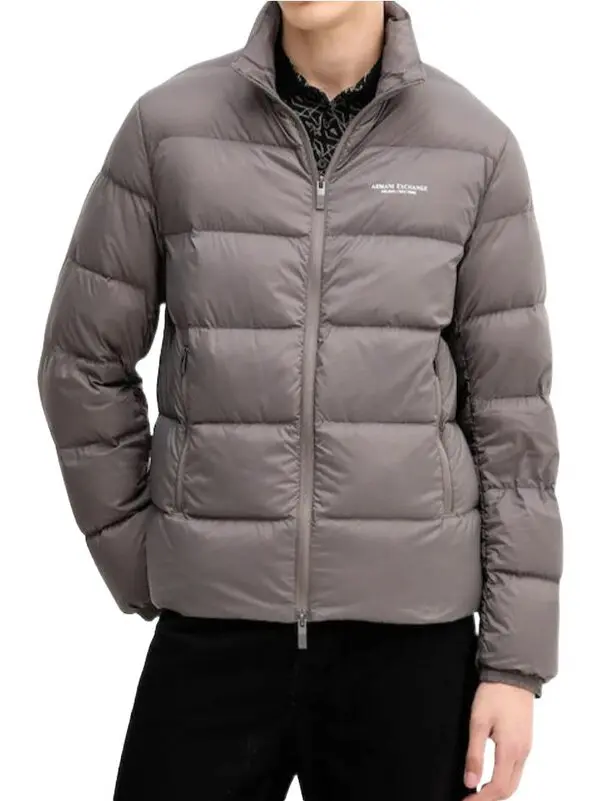 Armani Exchange Long-sleeved Zip-up Down Jacket - Gray