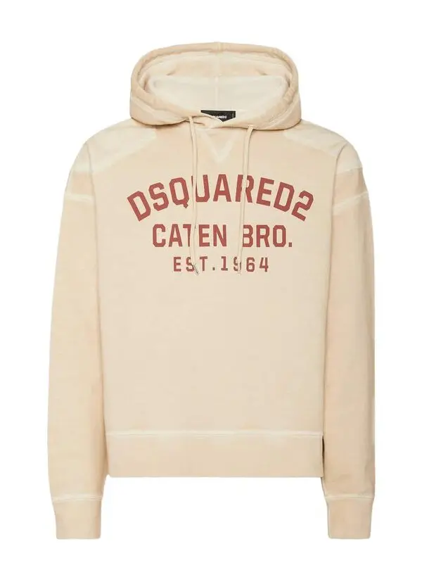 Dsquared2 Loose Fit Hoodie With Printed Detail - Sand