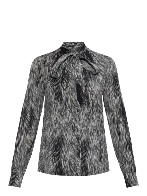 Dolce & Gabbana Fur Printed Pussy-bow Charmeuse Shirt - Gray