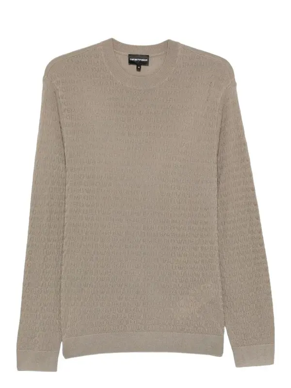 Emporio Armani Textured Crew Neck Long Sleeve Sweater - Light Brown