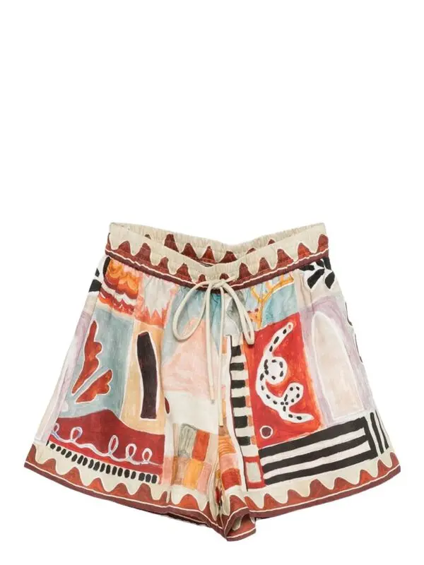 ALEMAIS Drawstring Geometric Print Shorts - Multicolor