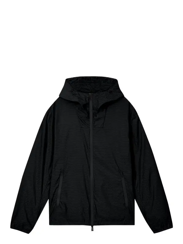 Emporio Armani Zip-up Hooded Jacket With All-over Letter Pattern - Black